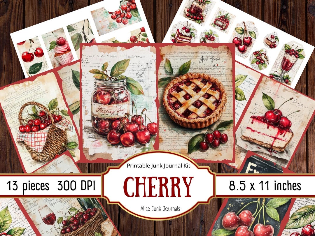 Cherries Junk Journal Kit, Cherry Treats, Vintage Berry Ephemera, Fruit ...