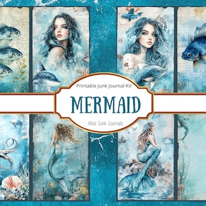 Mermaid Junk Journal Kit, Ocean Digital Paper, Sea Journal Pages ...