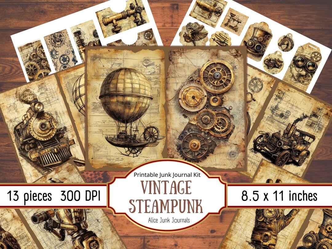 Vintage Steampunk Junk Journal Kit, Victorian Ephemera, Inventions ...