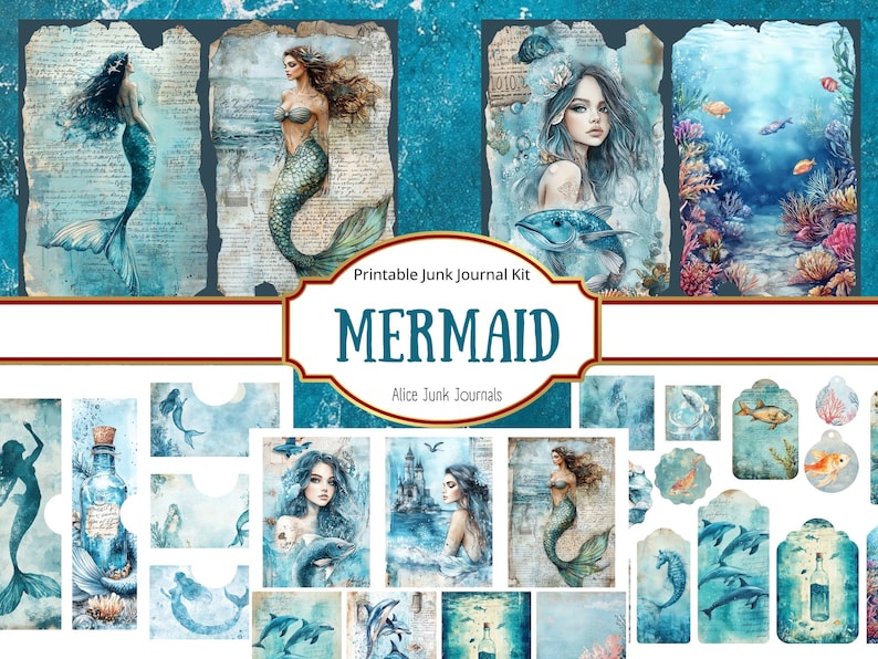 Mermaid Junk Journal Kit, Ocean Digital Paper, Sea Journal Pages ...
