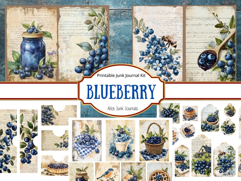 Blueberry Junk Journal Printable, Vintage Berry Ephemera, Junk Journal ...