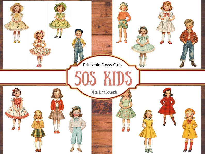50s Retro Kids Ephemera, Vintage Paper Dolls, Children Fashion Fussy ...