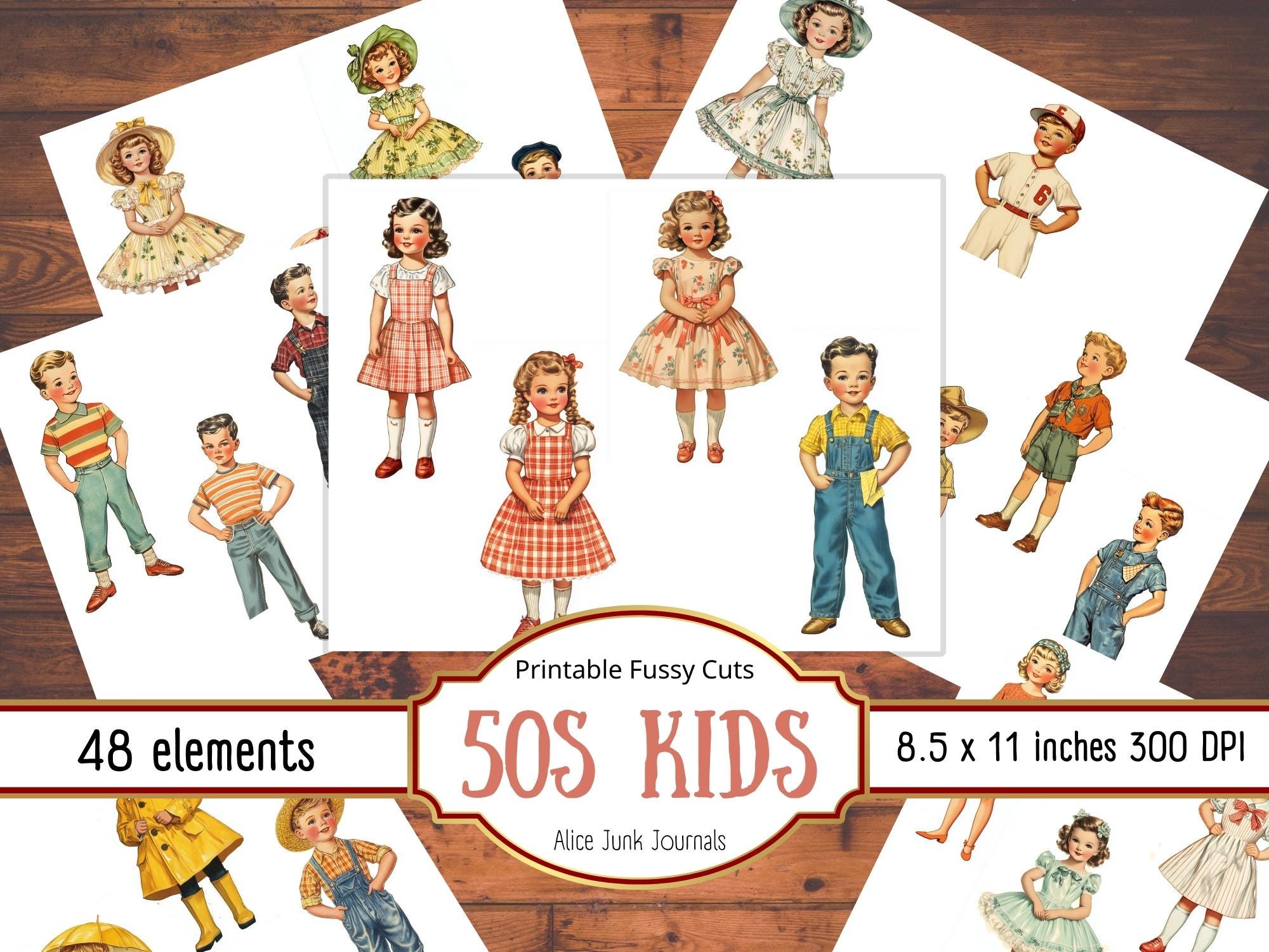 50s Retro Kids Ephemera, Vintage Paper Dolls, Children Fashion Fussy ...