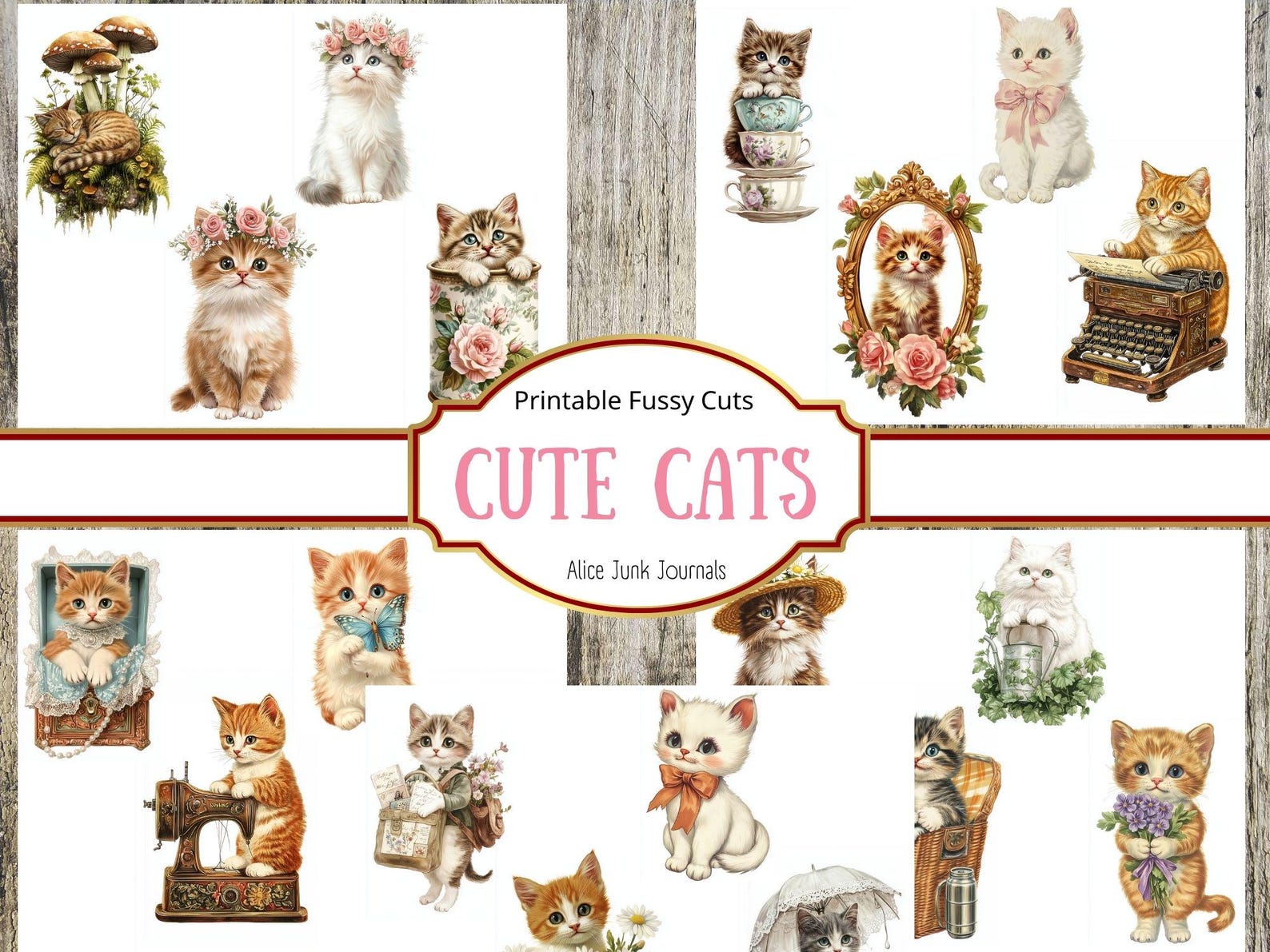 Vintage Cats Junk Journal Fussy Cuts, Cat Ephemera, Scrapbooking, Cute ...