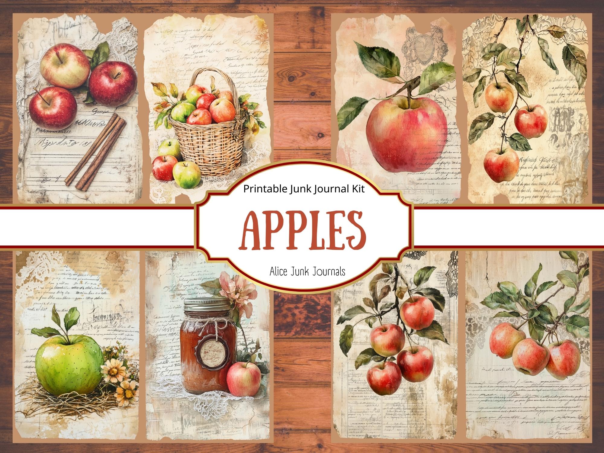 Apples Junk Journal, Floral Vintage Ephemera, Scrapbooking Printable ...