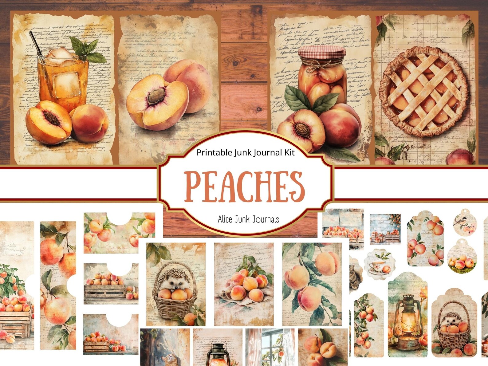 Peaches Junk Journal, Floral Vintage Ephemera, Scrapbooking Printable ...