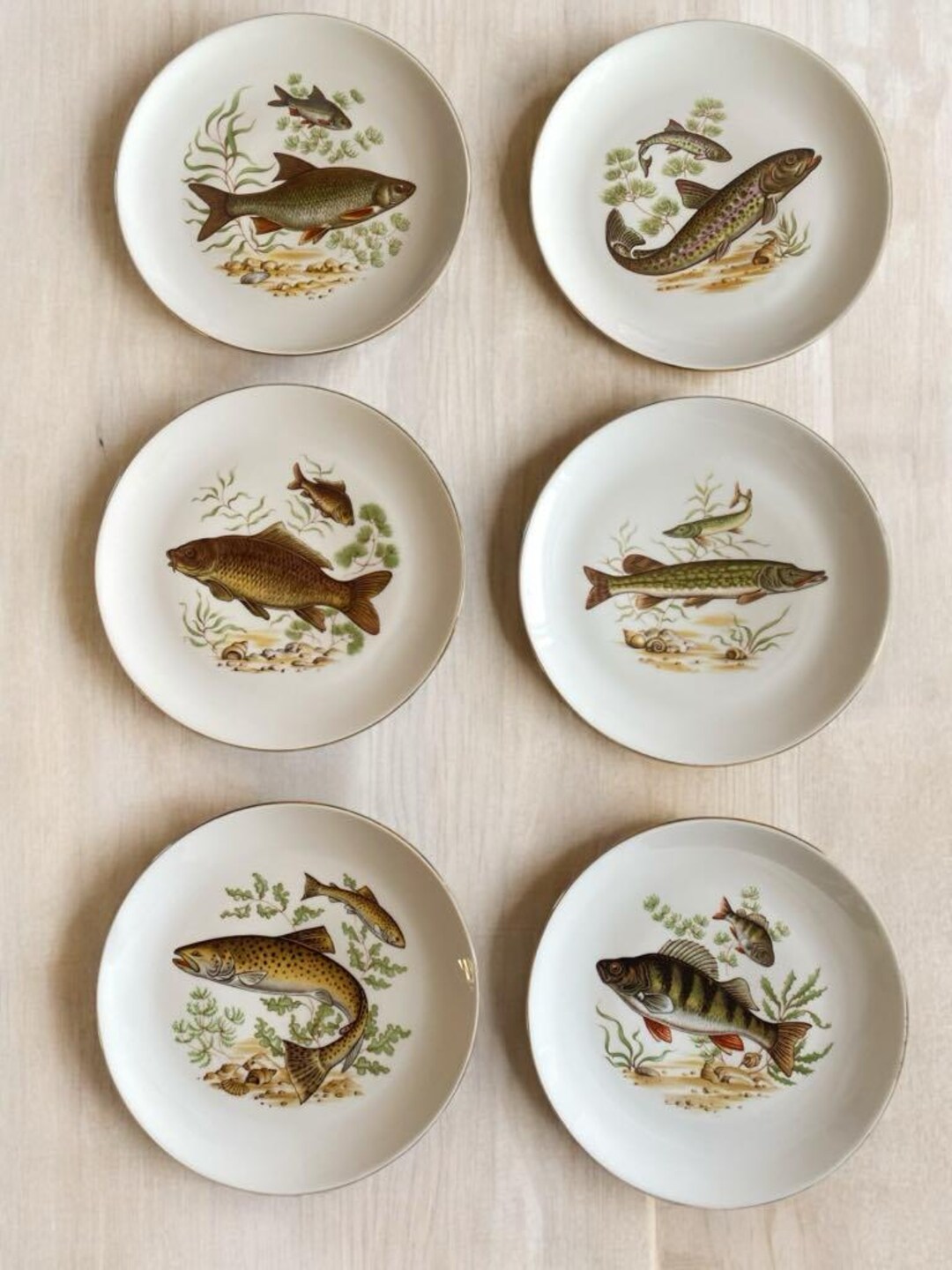 Set of 6 Vintage Fish Plates – Bareuther Bavaria Germany | Freshwater ...