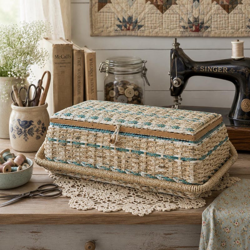 Vintage Sewing Wicker Box - Etsy