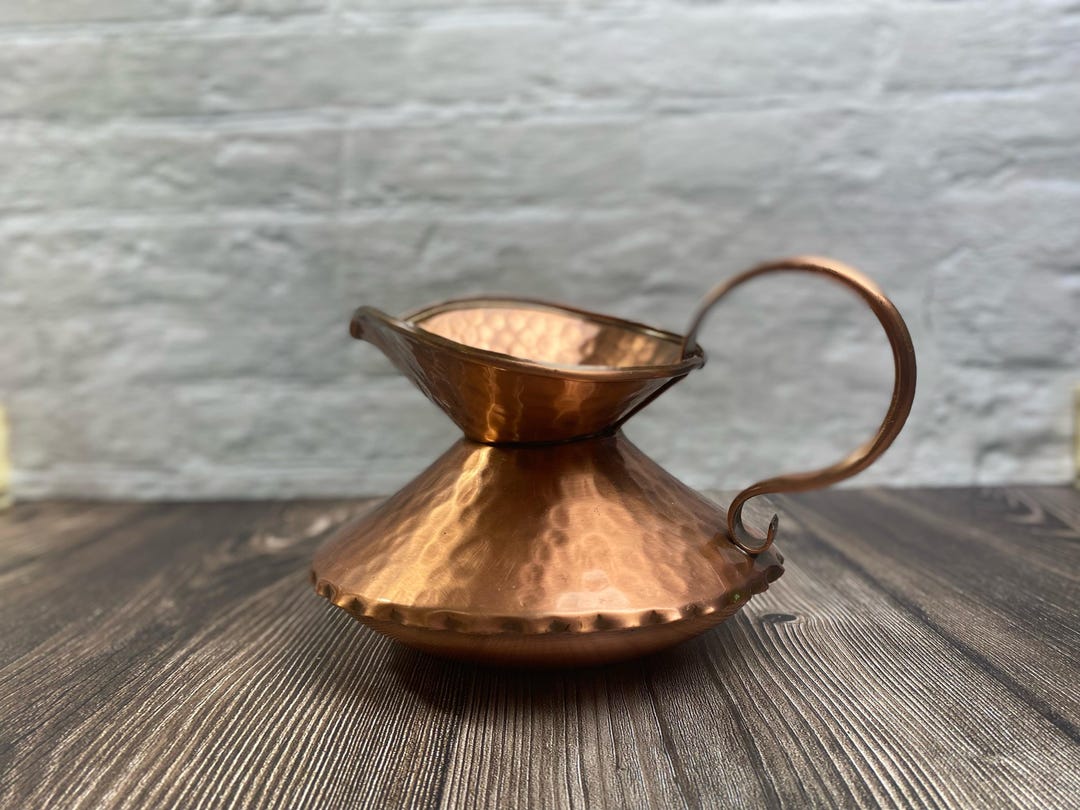 Vintage Solid Copper Pitcher, Gregorian Hand-hammered Squat Jug, Mid ...