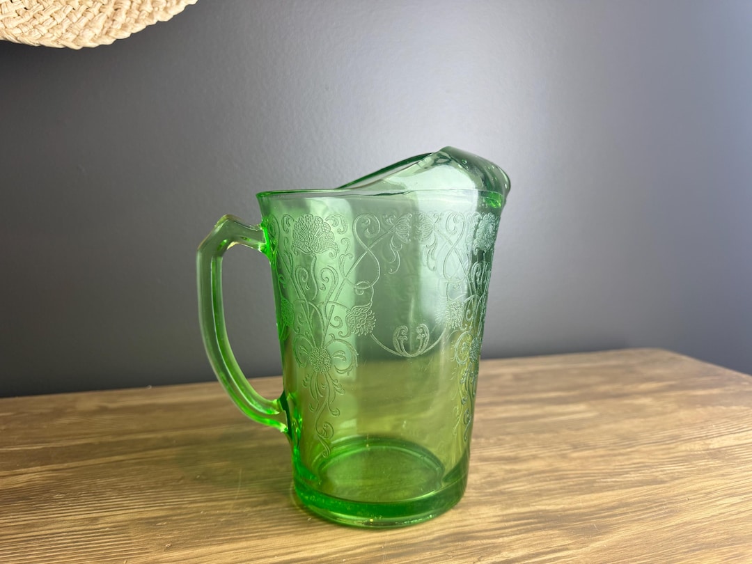 Hazel Atlas Florentine No 2 Green Glass Pitcher Depression Era Poppy ...