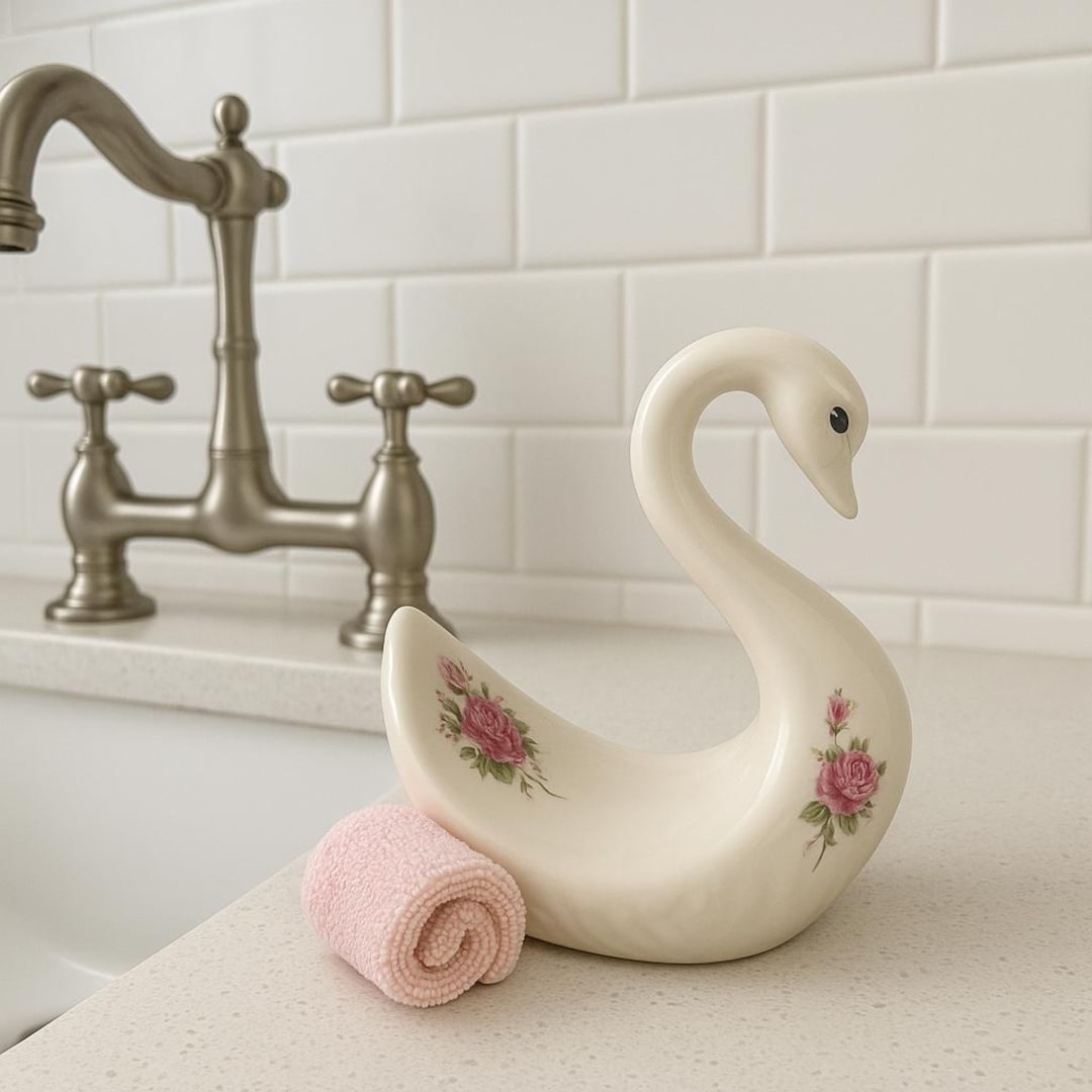 Vintage Home Decor Athena Swan Figurine: USA Porcelain With Pink Floral ...