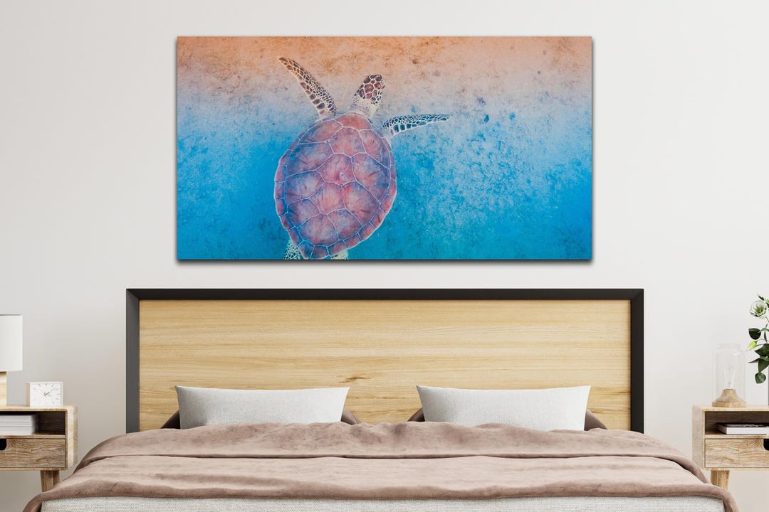 Abstract Sea Turtle in Blue and Peach Ocean Art Print. - Etsy
