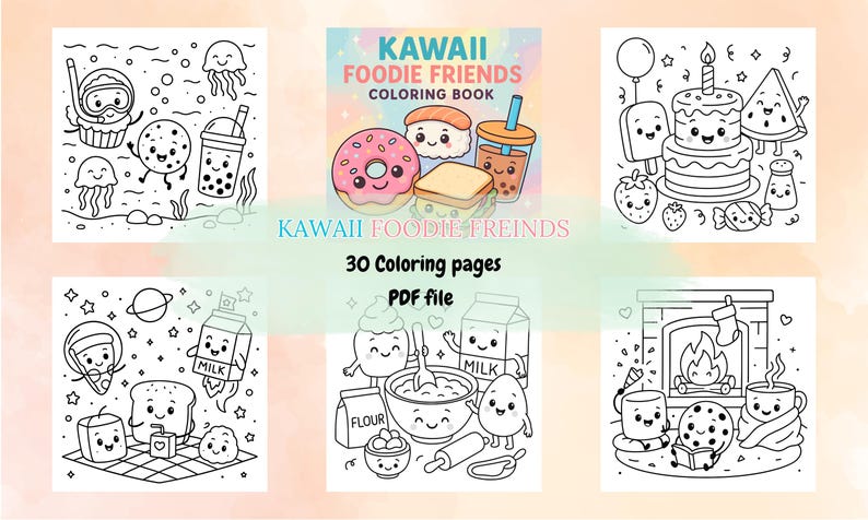 Kawaii Foodies Friends Coloring Book – Cute Kawaii – Digital Download ...