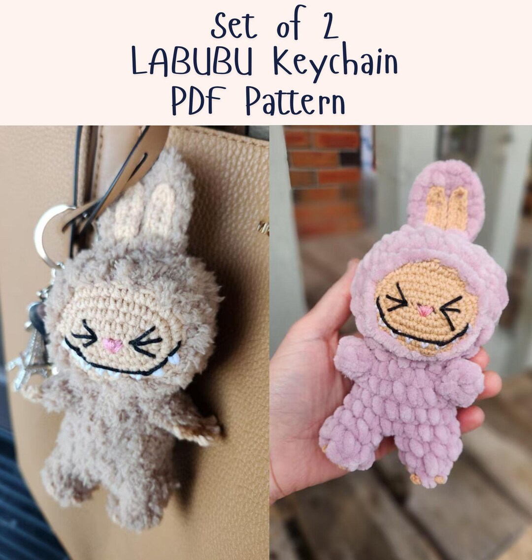 Labubu Crochet Pattern Set of 2 (PDF), Labubu Bag Charm, Creepy Cute ...