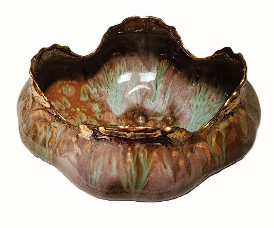 Vintage MCM USA Pottery Brown and Green Ceramic Drip Glaze Bowl - Etsy