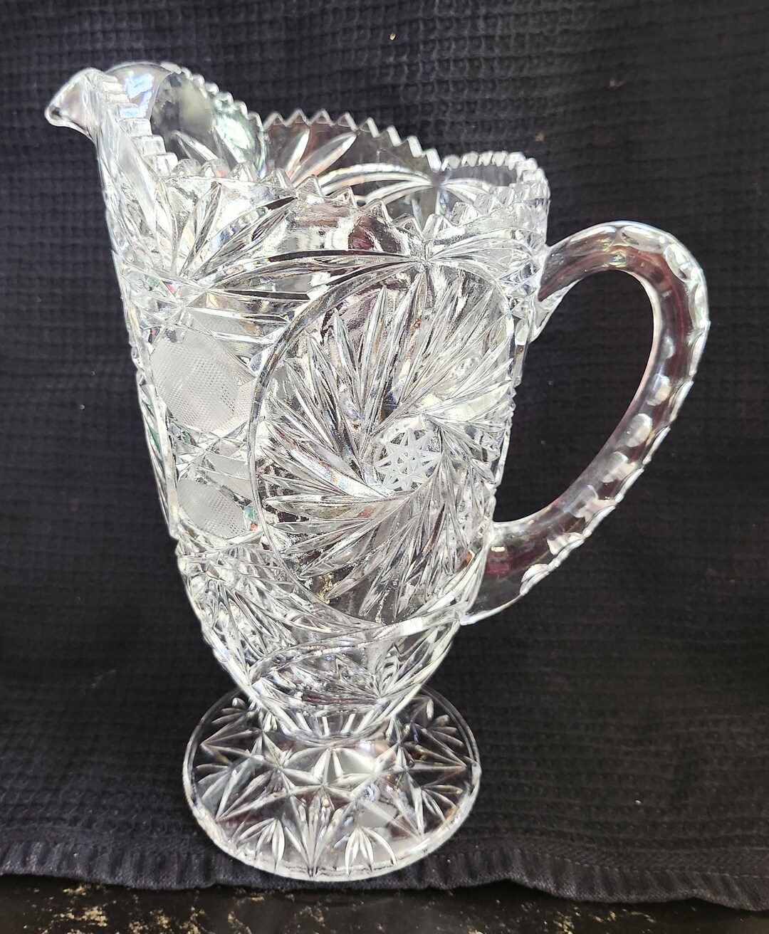 Anna Hutte Bleikristall Imperlux Pedestal Footed Cut Glass Pitcher ...