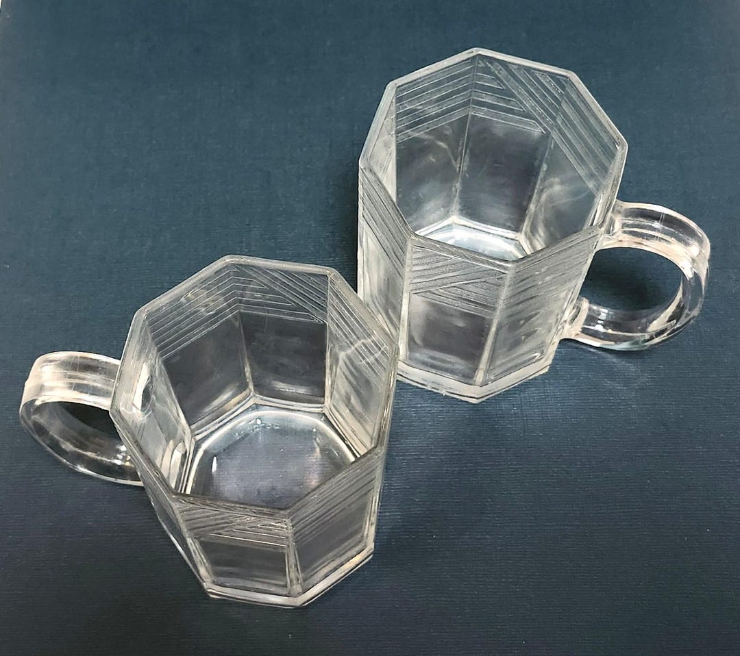 Arcoroc Glass Mugs Octine Pattern France Octagonal Set of 2 - Etsy