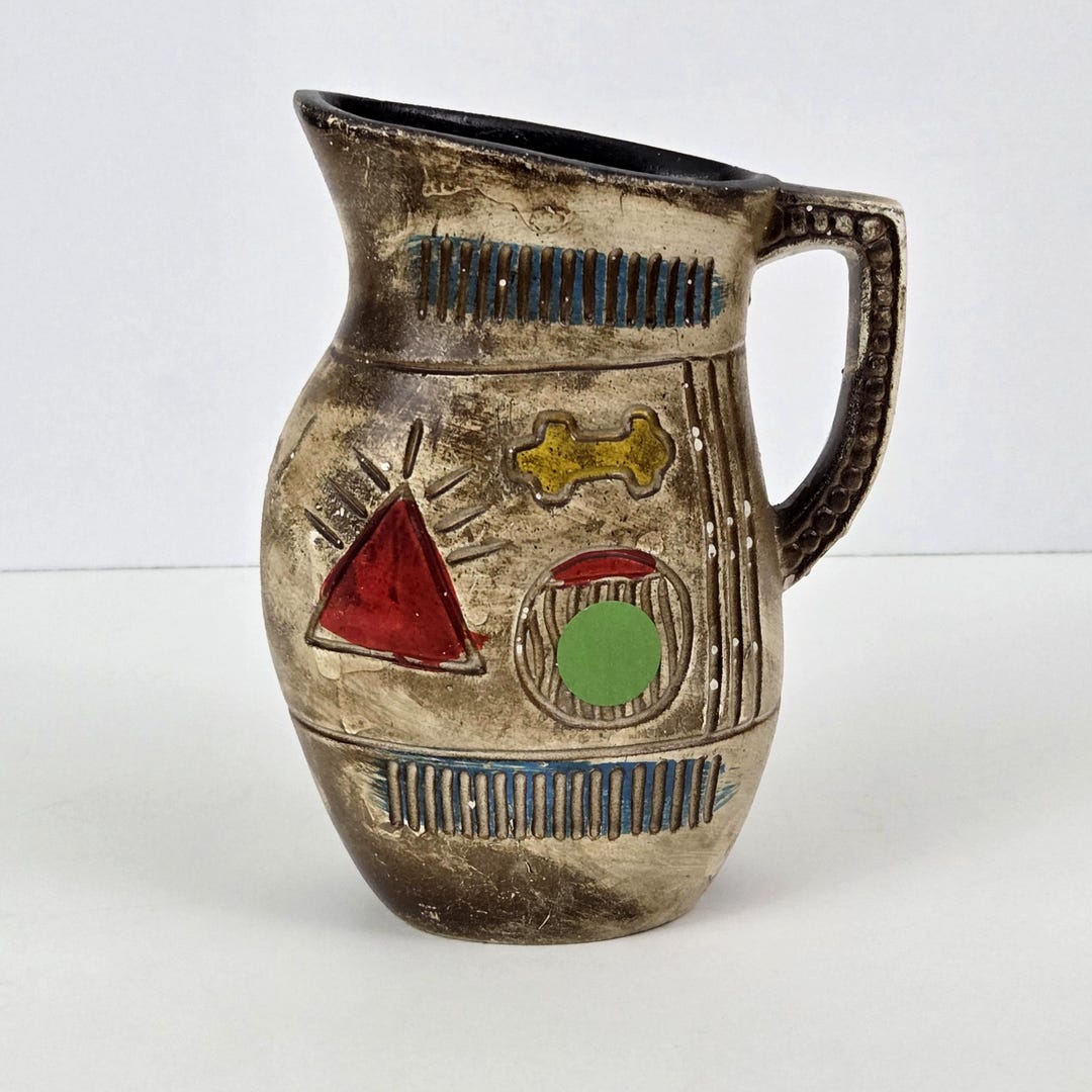 Southwestern Native Symbol Pottery Pitcher, Native Decor, Painted Aztec ...