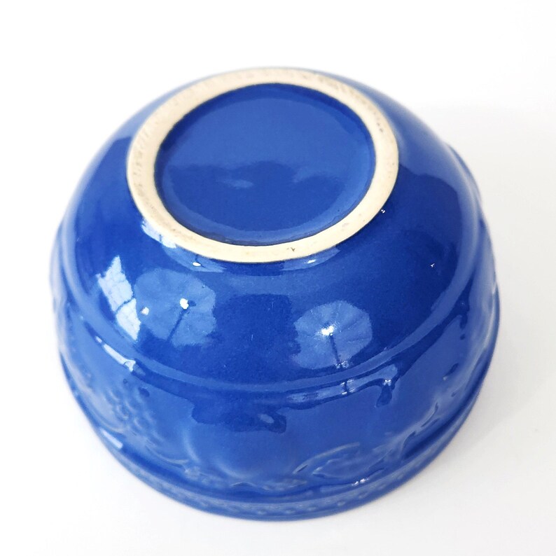 Blue Mixing Bowl Embossed Fruit Pattern Stoneware Heavy Duty Serving ...