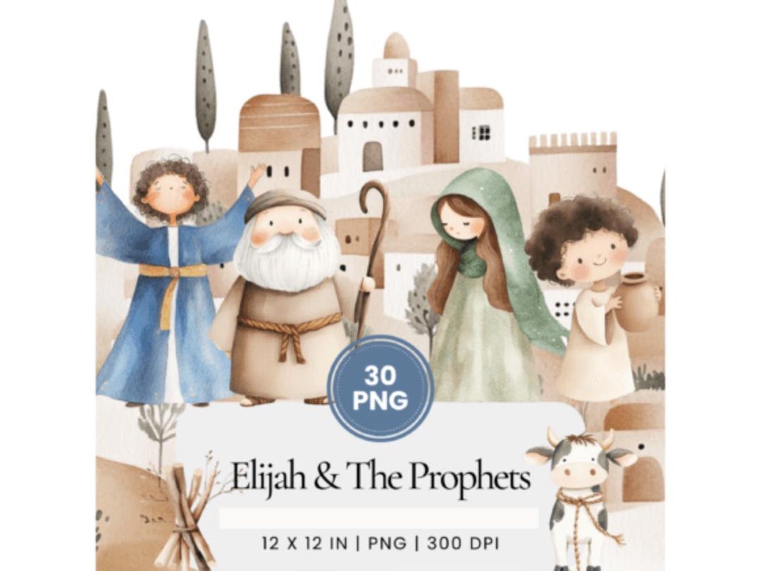 Elijah Bible Clipart, Prophets of Baal Watercolor, Bible Story Art, Old ...