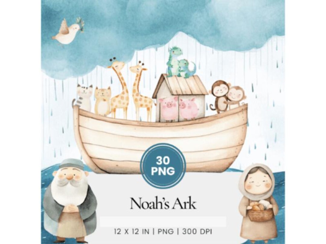 Noah's Ark Watercolor Clipart – Bible Animal Pairs, Christian Nursery ...