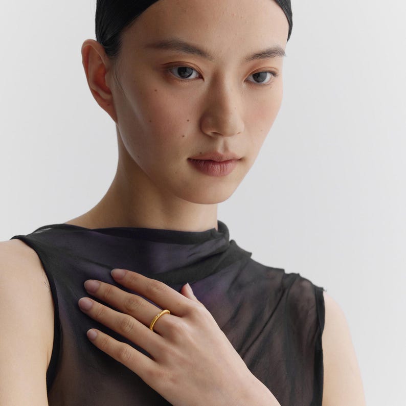 Buy Dainty Gold Ring: Round Edge, 18K Gold Plated, Minimalist Stackable ...