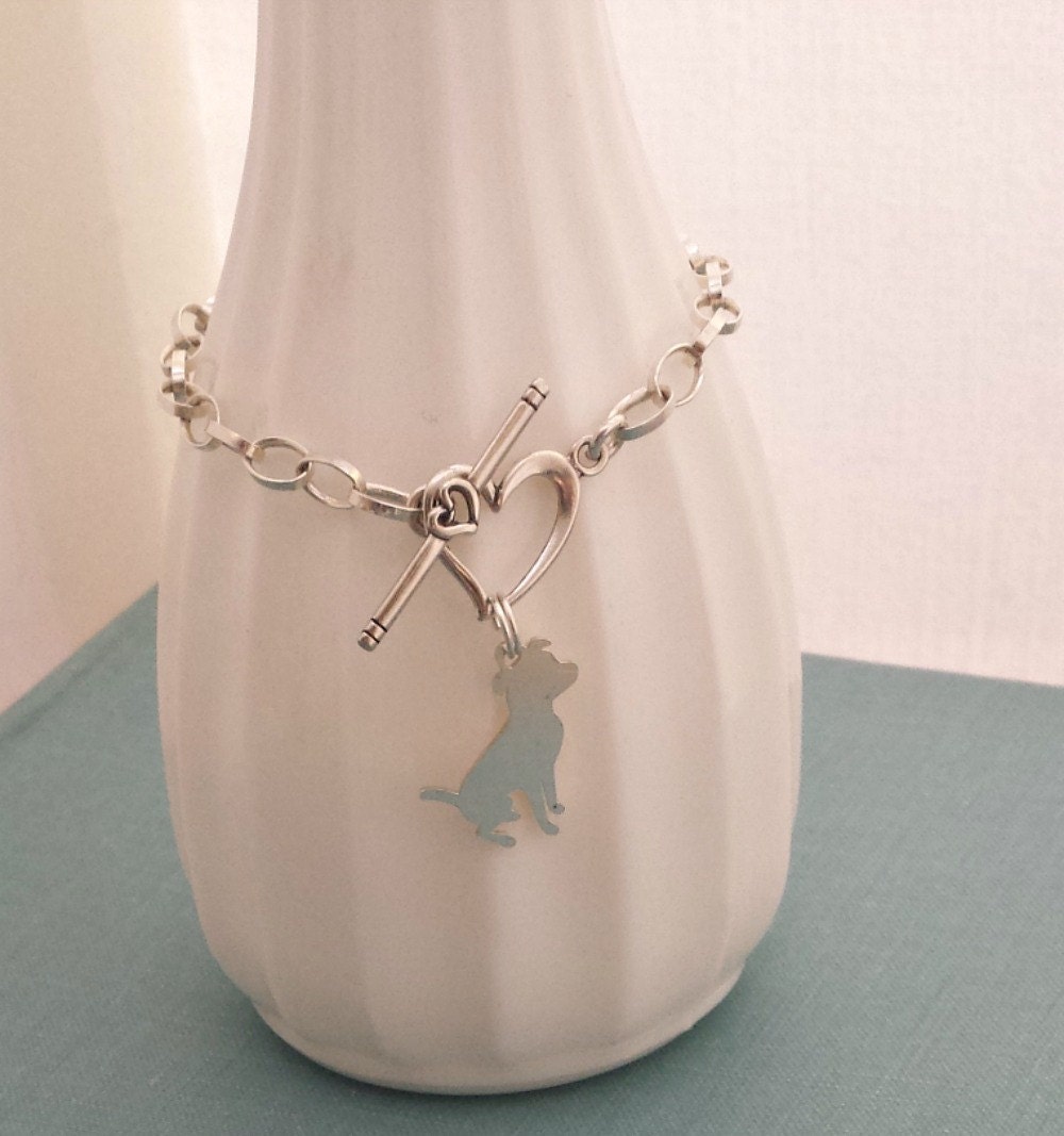 Sitting Pitbull Dog Chain Bracelet Sterling Silver - Etsy