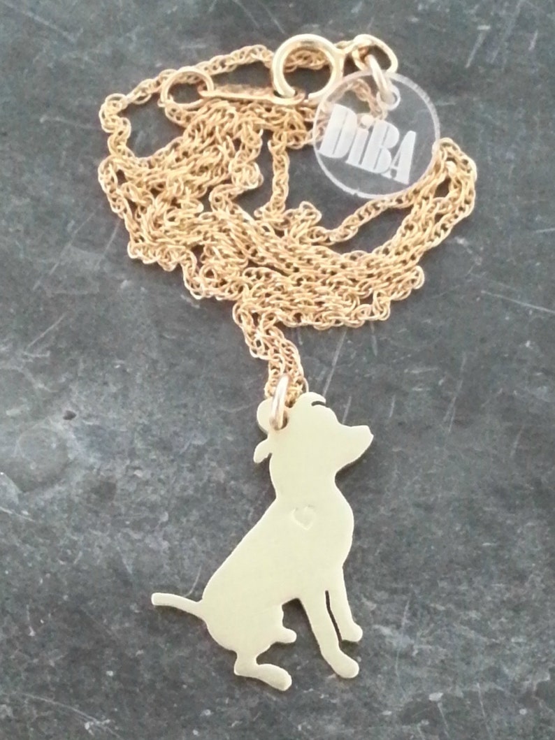 Sitting Pitbull Necklace 14kt Gold Filled Chain & Brass - Etsy