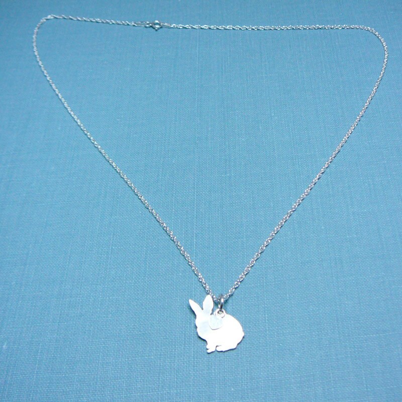 Bunny Rabbit Necklace, Sterling Silver Personalize Pendant, Silhouette ...
