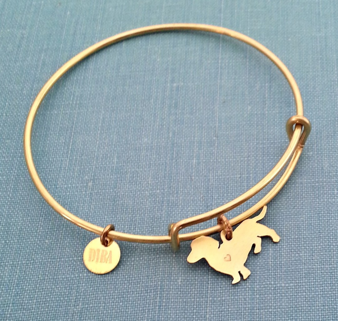 Dachshund Dog Adjustable Bangle Bracelet, Solid Brass Personalize ...