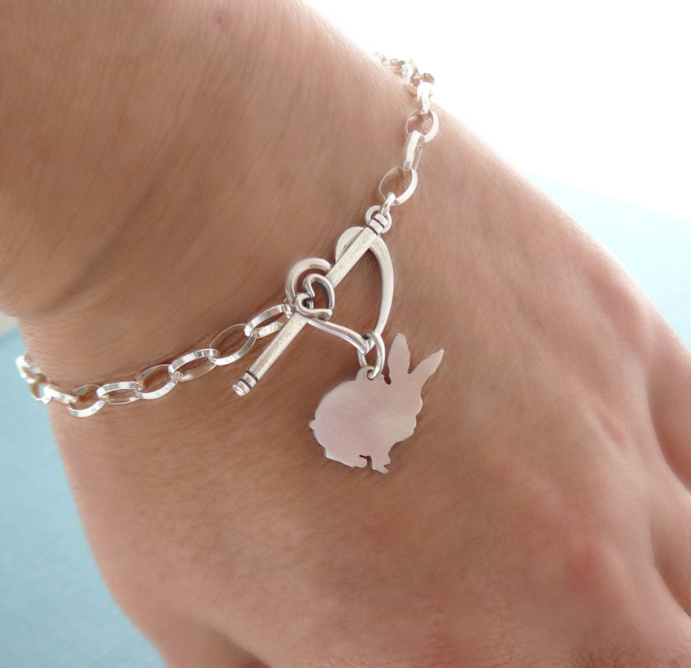 Bunny Rabbit Chain Bracelet, Sterling Silver Personalize Pendant, Breed ...