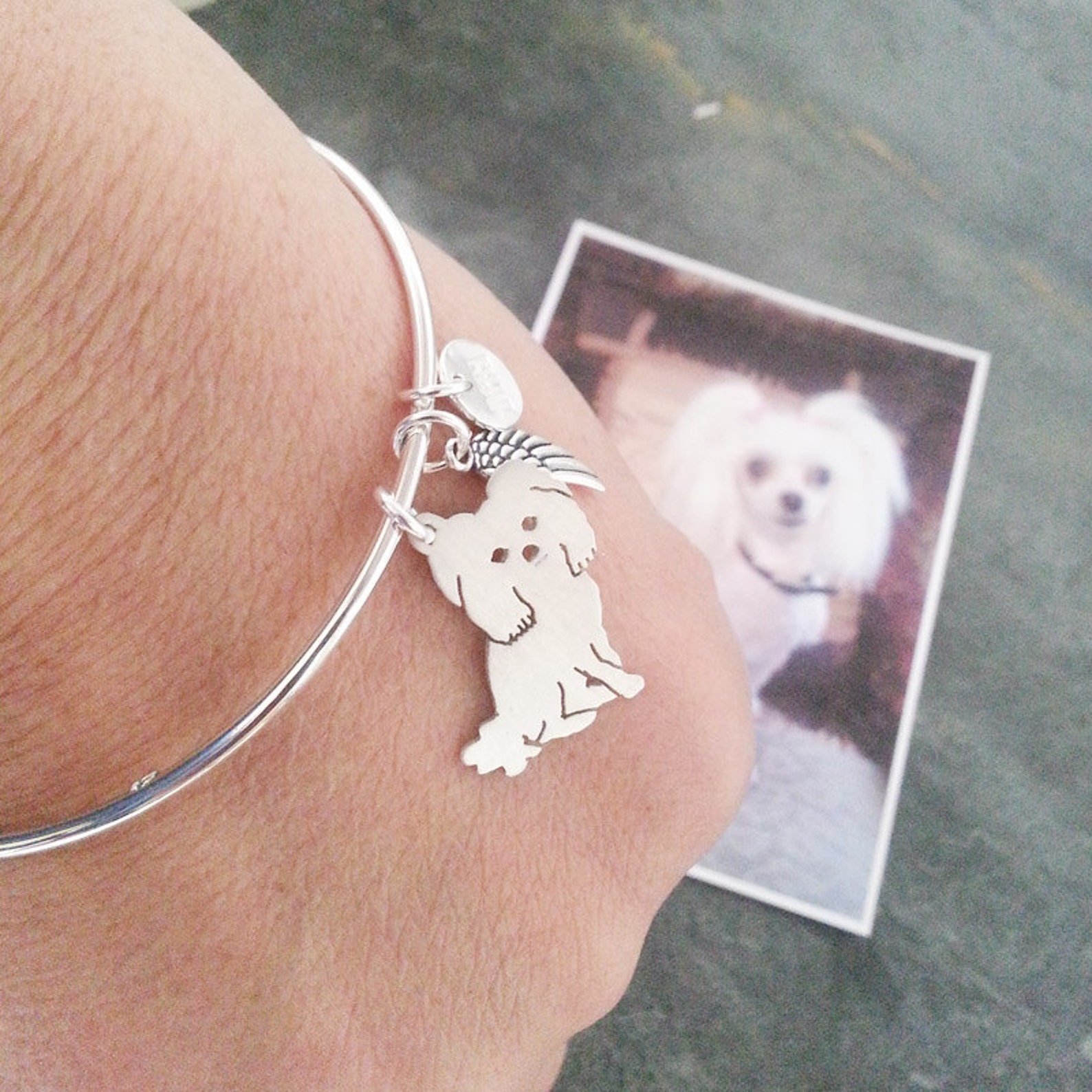 Maltese Tagette Bangle .. Custom Pet Portrait Sterling Silver - Etsy