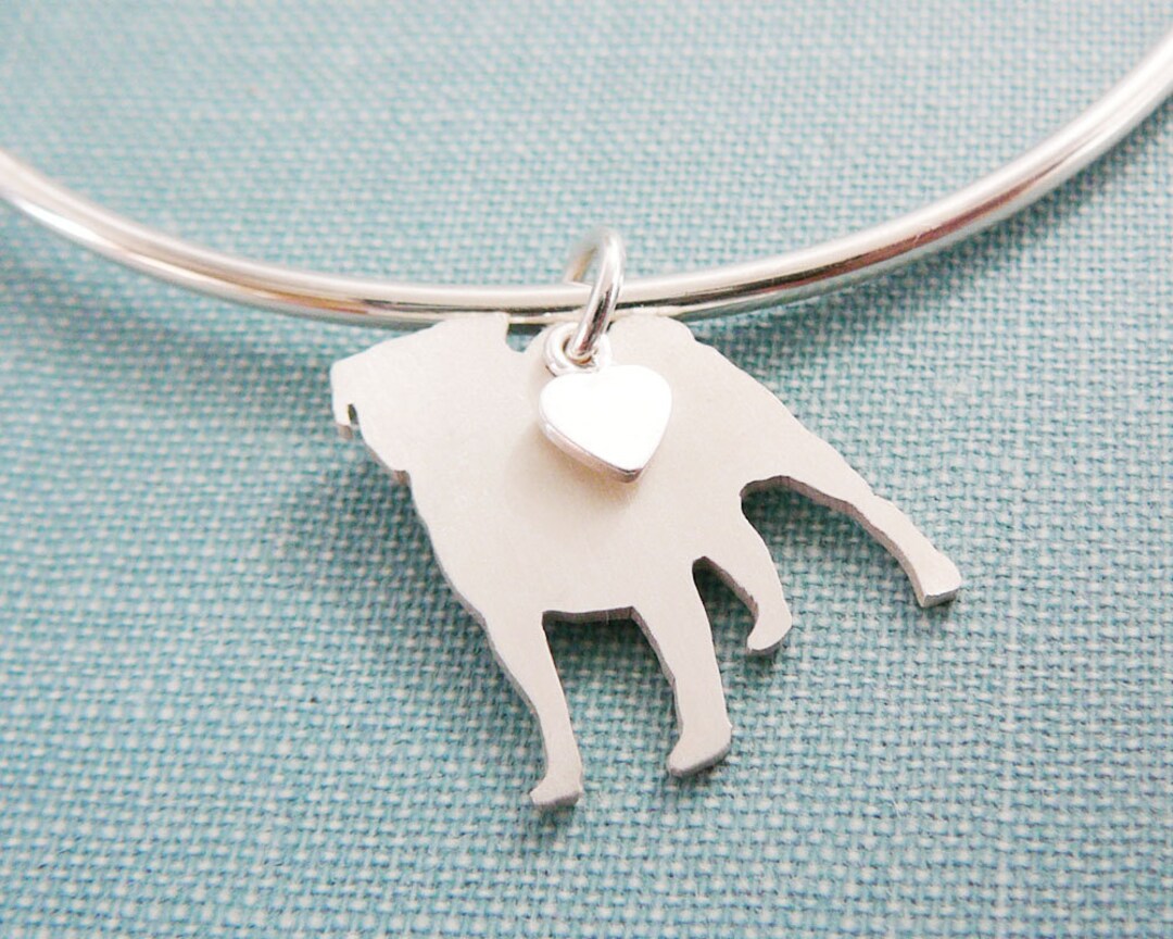 Pug Dog Bangle Bracelet, Sterling Silver Personalize Pendant, Breed ...