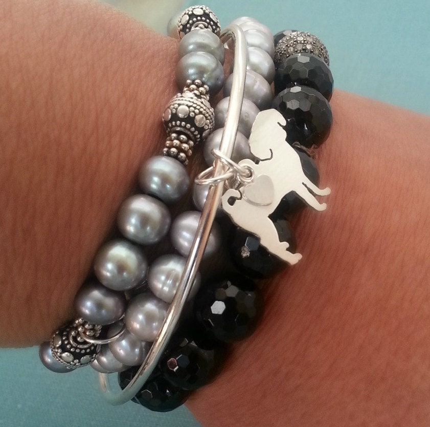 Puggle Dog Bangle Bracelet Sterling Silver Personalize | Etsy