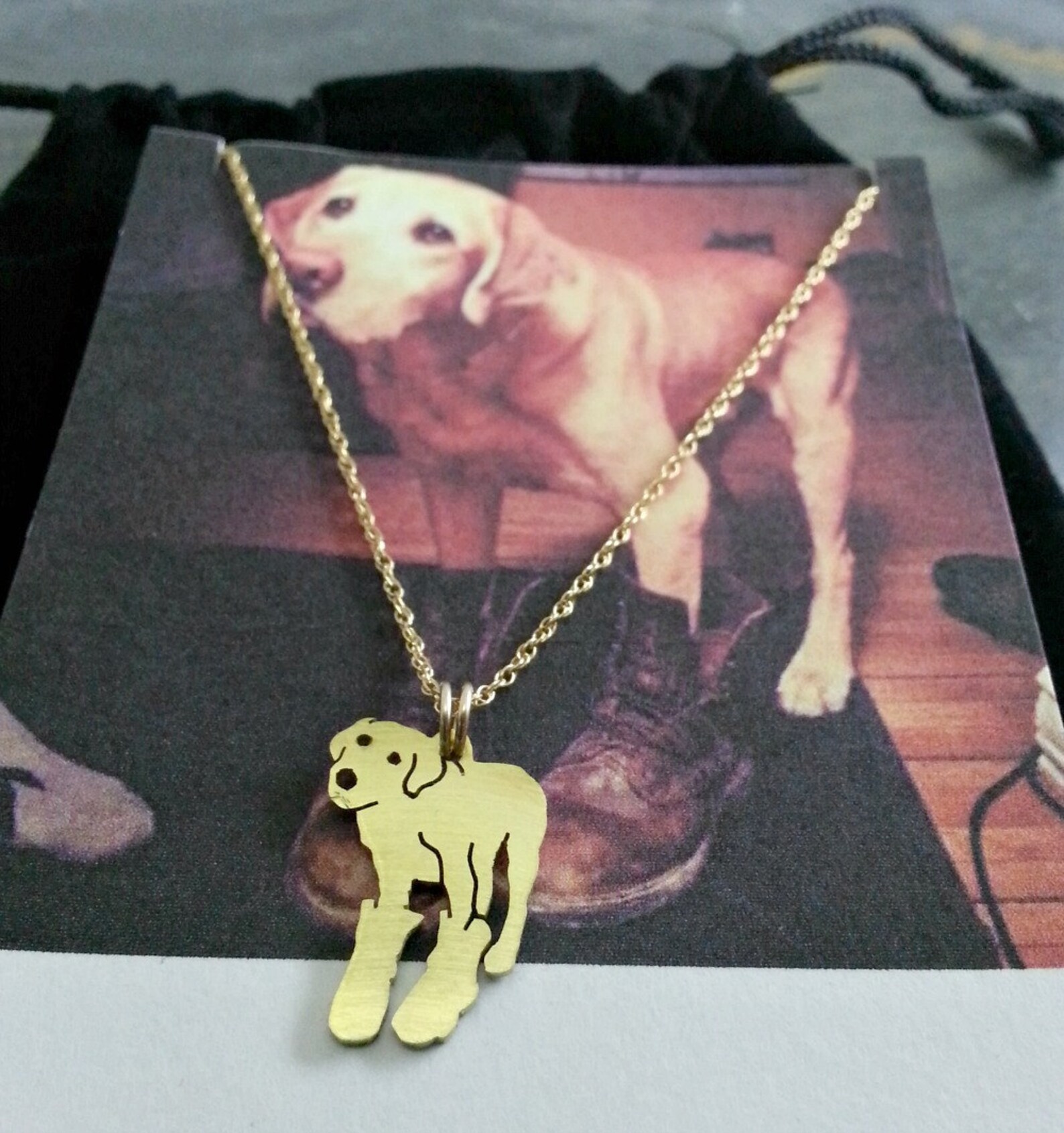 Dog Pendant Necklace .. Custom Pet Portrait Brass / 14kt Gold Filled ...