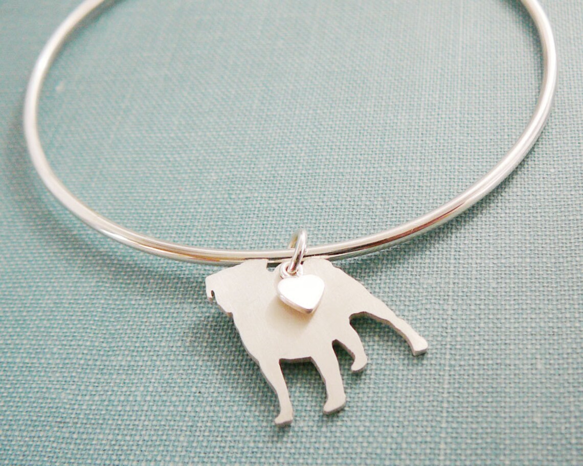 Pug Dog Bangle Bracelet, Sterling Silver Personalize Pendant, Breed ...