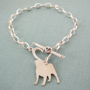 Pug Dog Chain Bracelet, Sterling Silver Personalize Pendant, Breed ...