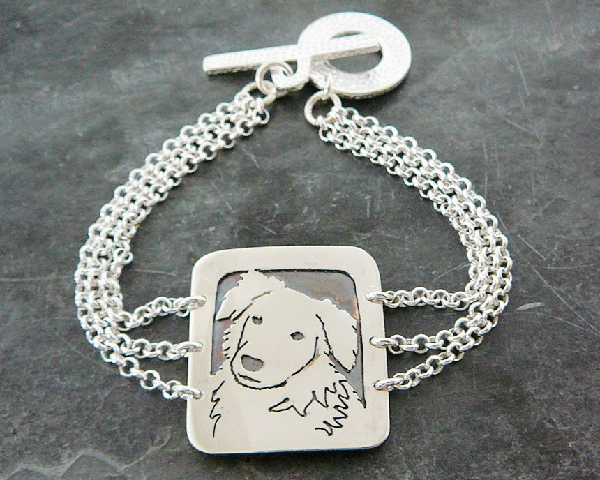 Sterling Dog Art Bracelet Your Pet Portrait as a Pendant | Etsy