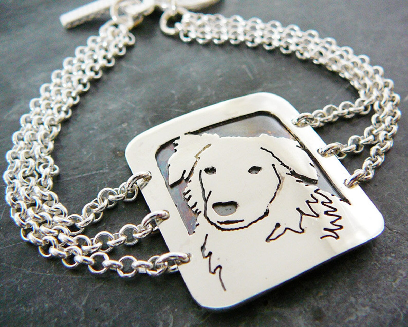 Sterling Dog Art Bracelet Your Pet Portrait as a Pendant | Etsy