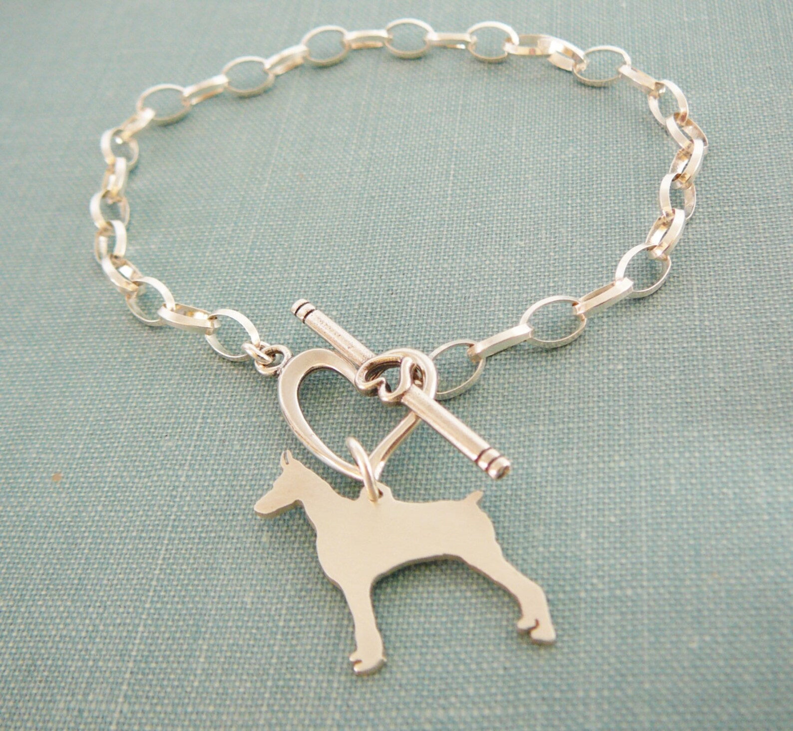 Doberman Pinscher Chain Bracelet Sterling Silver Personalize - Etsy