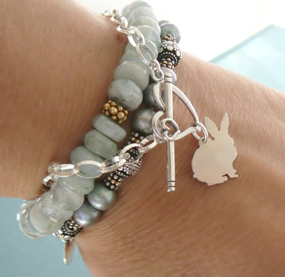 Bunny Rabbit Chain Bracelet, Sterling Silver Personalize Pendant, Breed ...