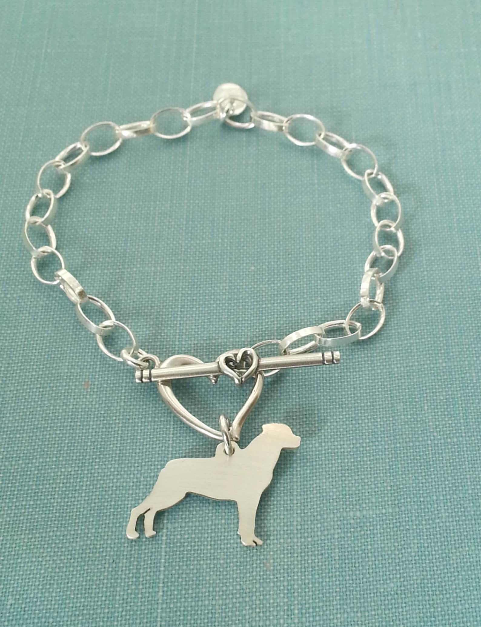 Rottweiler Chain Bracelet Sterling Silver Personalize - Etsy