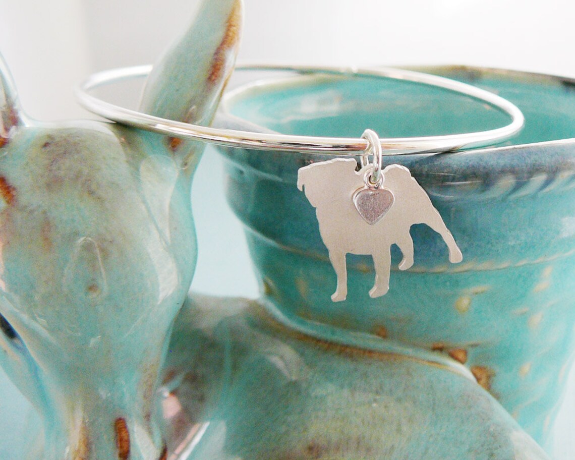 Pug Dog Bangle Bracelet, Sterling Silver Personalize Pendant, Breed ...