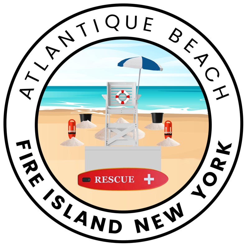 Atlantique Beach Fire Island Logo Showing Lifeguard Stand and Beach PNG ...