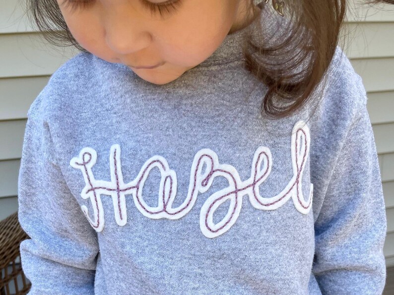 Custom Lettering Hand Embroidered Kids & Toddler Sweatshirt With Felt ...