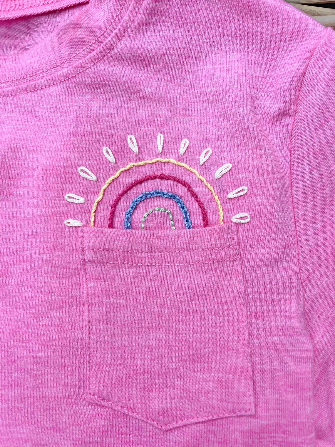 Kids Hand Embroidered Sunshine Pocket Tee - Etsy