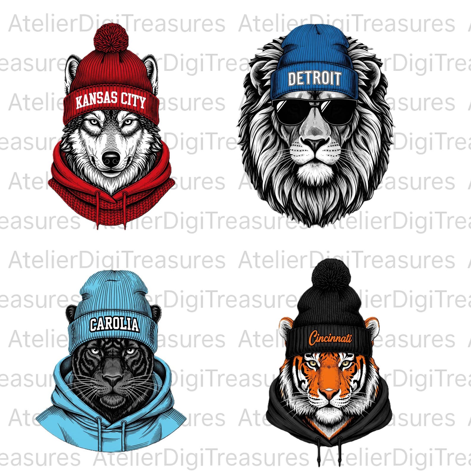 Vintage Football Mascot PNG Bundle: Retro Animal Designs (digital ...