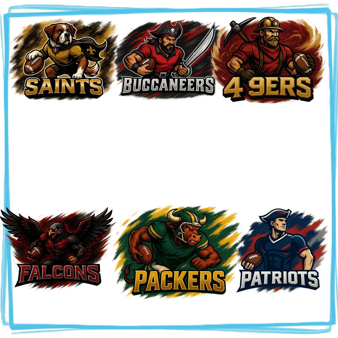 Vintage Football Team Mascot PNG Bundle: 32 Team Logos (digital ...