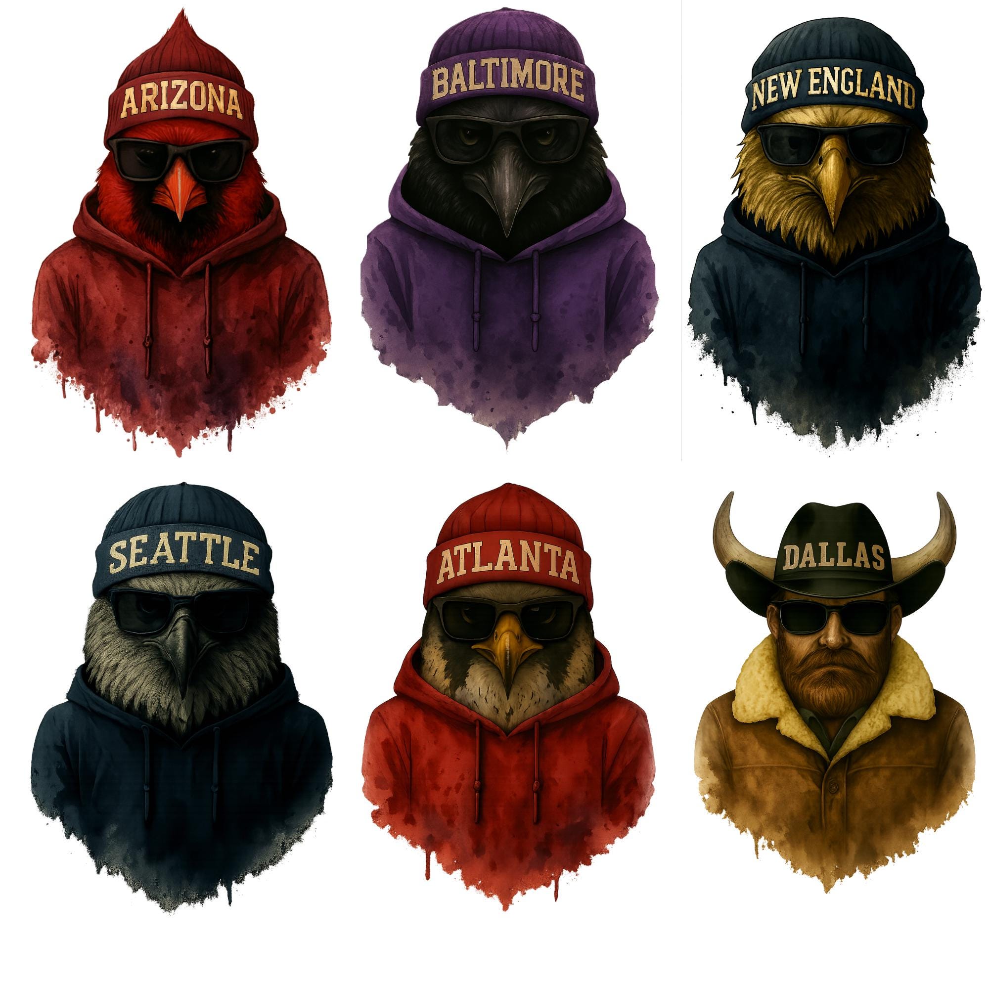 Retro Football Mascot PNG Bundle: 27 Vintage Animal Designs (digital ...