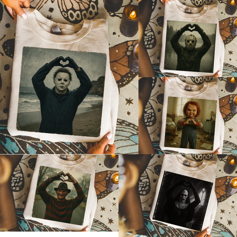 Halloween Horror Movie Characters Heart Hands PNG Bundle (digital ...